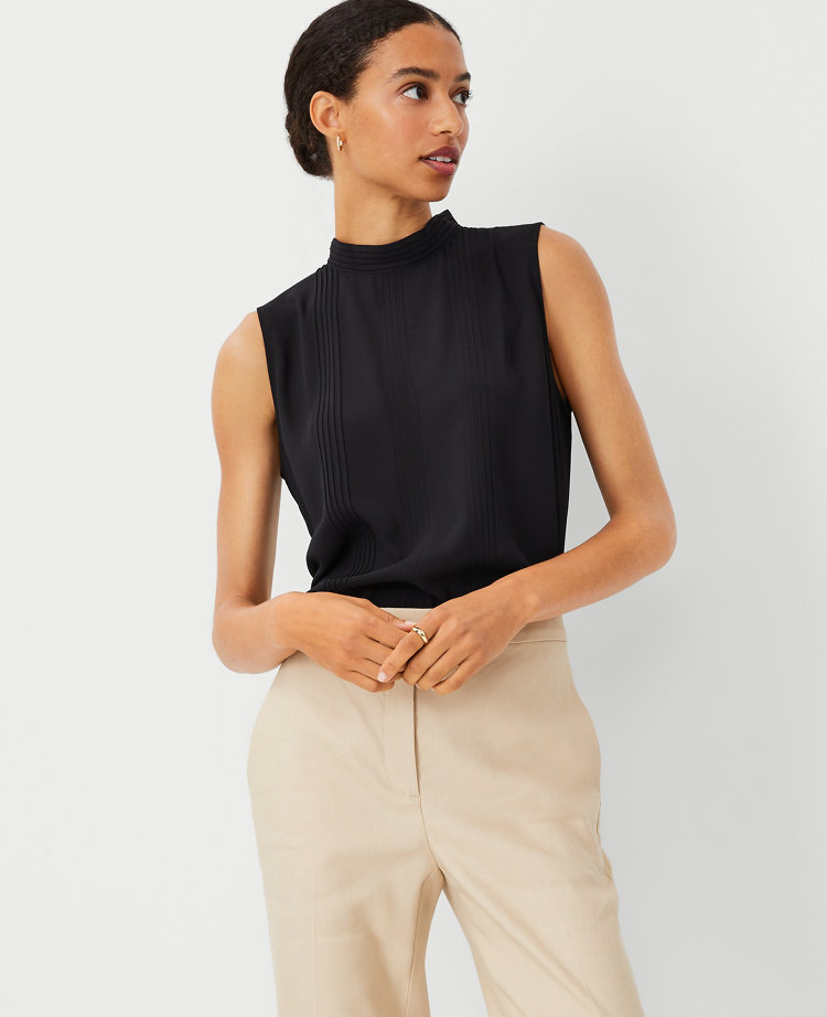Pintucked Mock Neck Tank Top