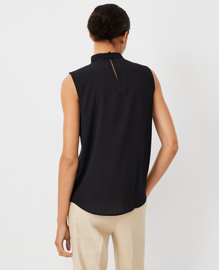 Pintucked Mock Neck Tank Top