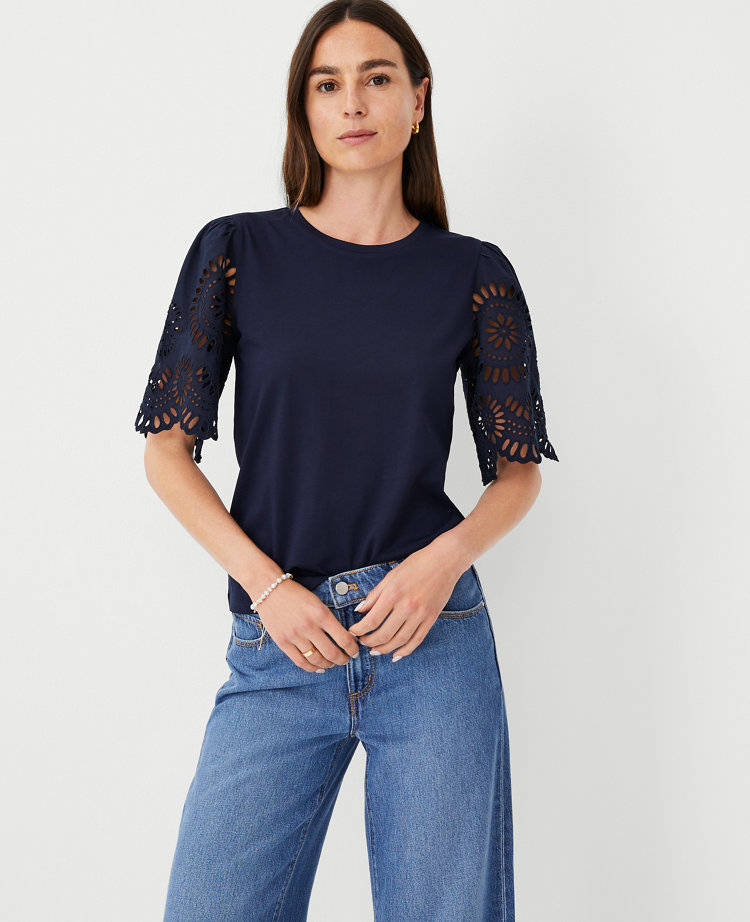 Eyelet Sleeve Pima Cotton Tee