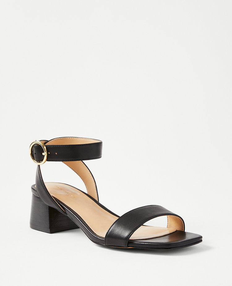 Leather Mid Block Heel Sandals