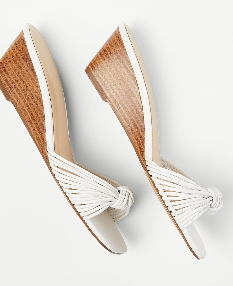 Knotted Leather Low Wedge Sandals