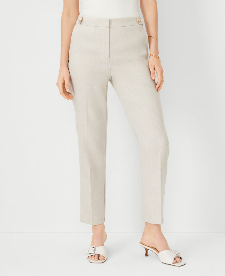 The Button Tab High Rise Eva Ankle Pant in Basketweave Linen Blend ...