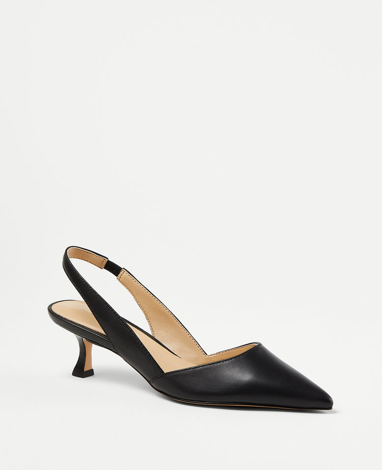 Leather Slingback Kitten Heel Pumps