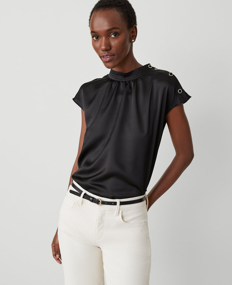 Trapunto Shoulder Button Top