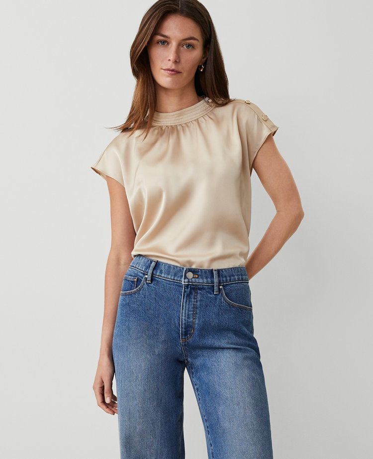Trapunto Shoulder Button Top