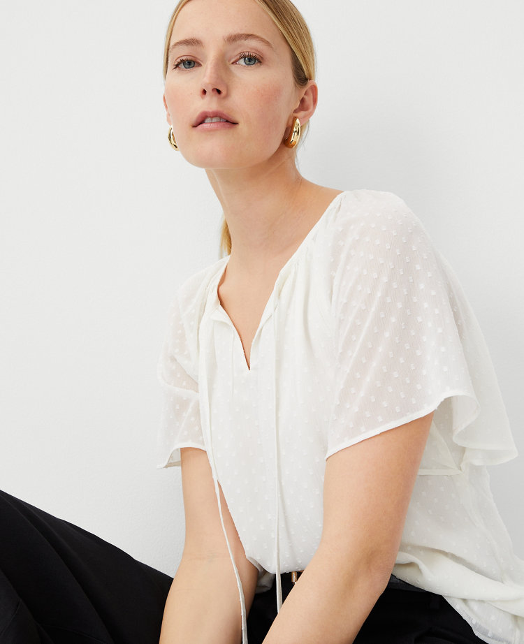Crinkle Clip Flounce Sleeve Popover