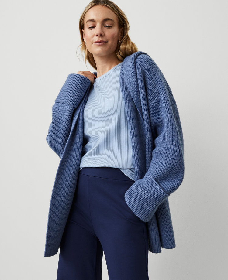 Ribbed Hooded Wrap Cardigan