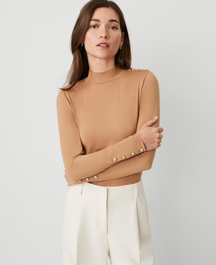 Mock Neck Button Top