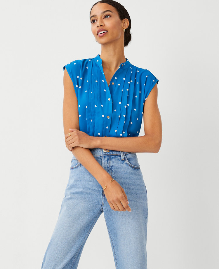 Dotted Shirred Button Top