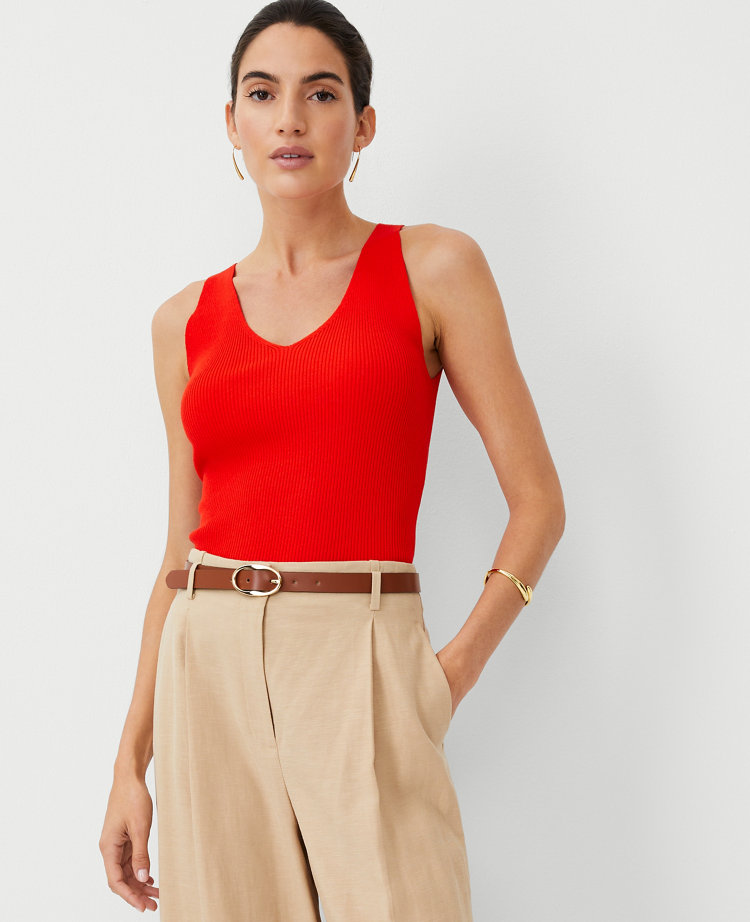 Ribbed V-Neck Sweater Shell