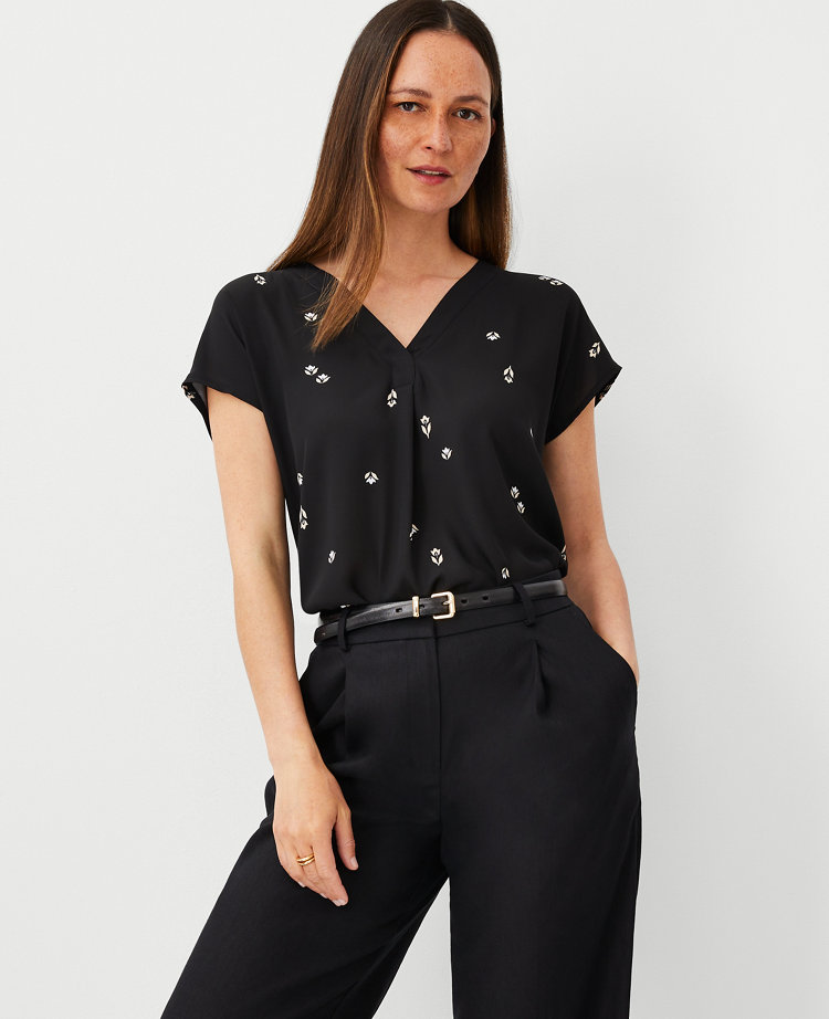 Floral Mixed Media Pleat Front Top