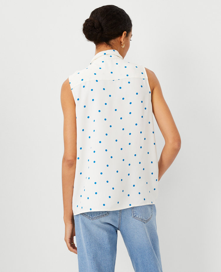 Asymmetrical Tie Neck Mixed Media Shell