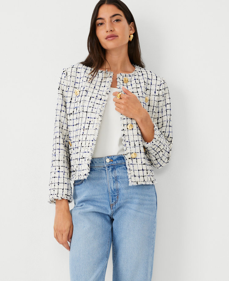 The Petite Short Patch Pocket Jacket in Confetti Fringe Tweed