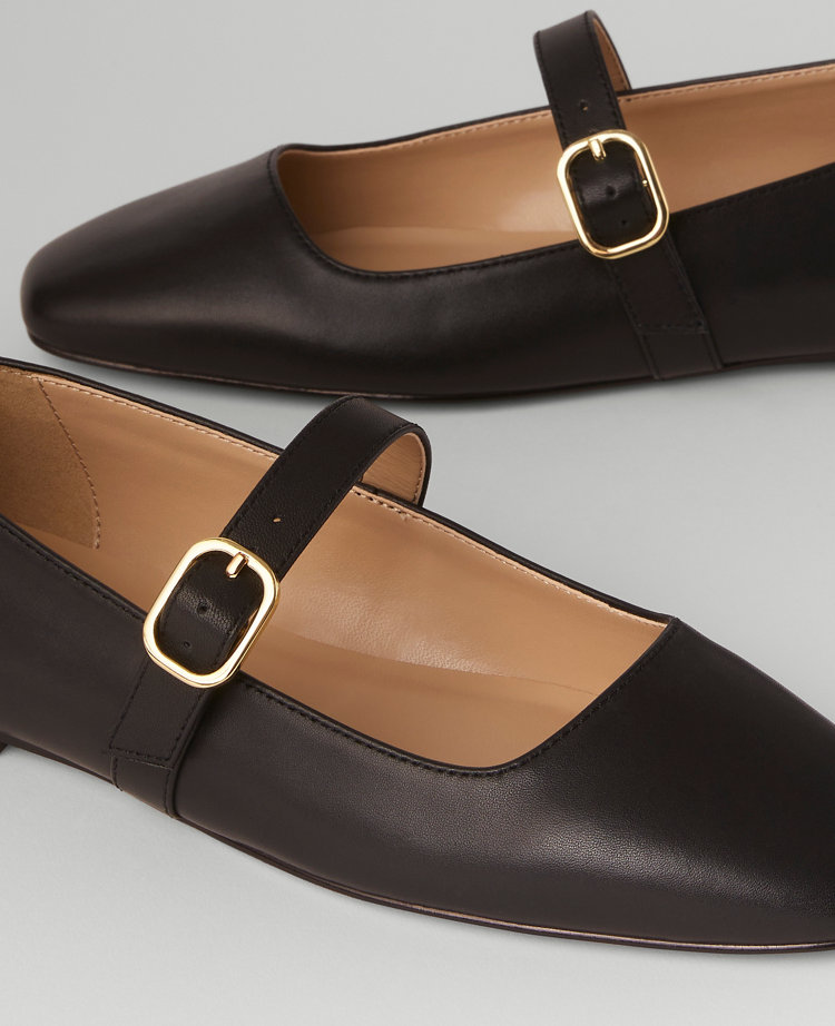Buckle Mary Jane Leather Flats