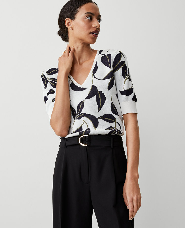 Petite Leaves V-Neck Sweater