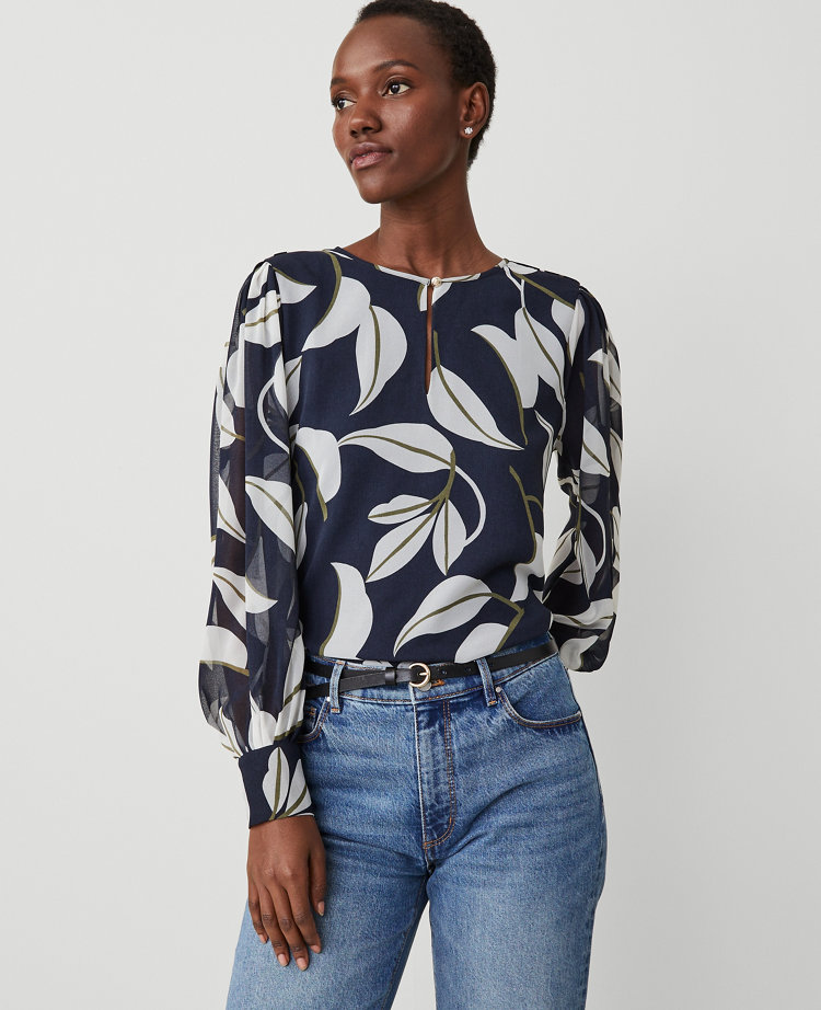 Floral Mixed Media Front Slit Top