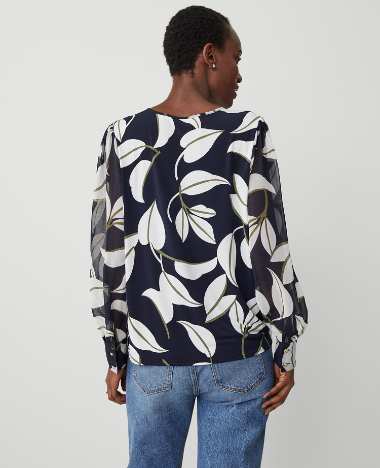 Floral Mixed Media Front Slit Top