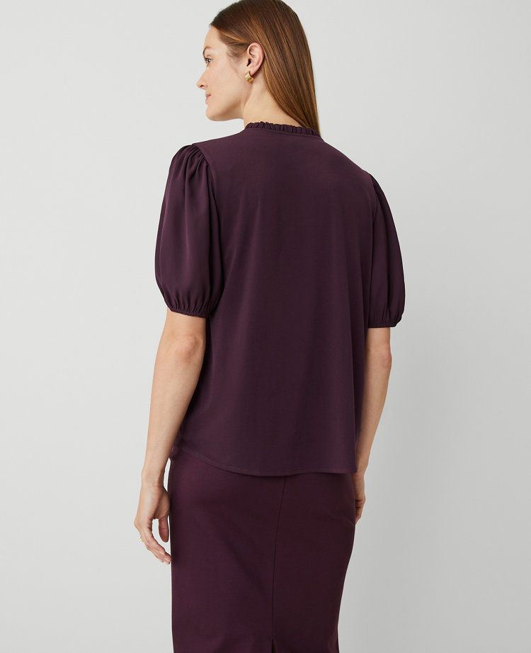 Mixed Media Ruffle Neck Top