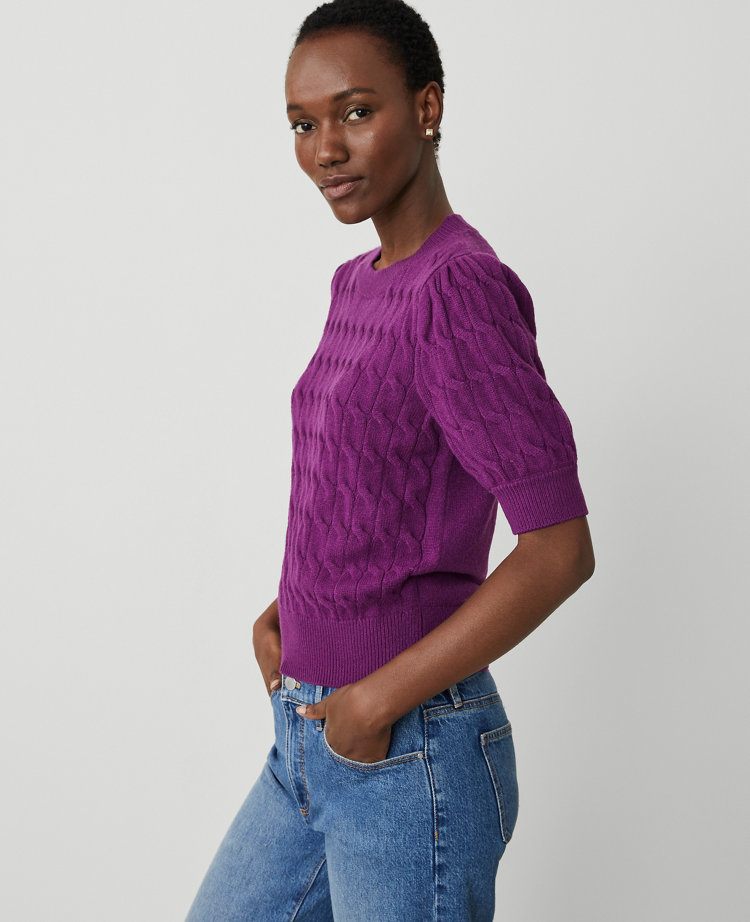 Petite Cable Puff Sleeve Sweater