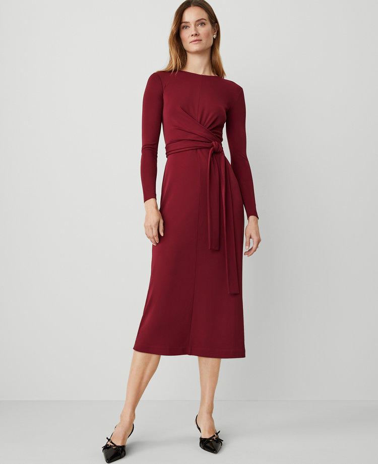 Petite Belted Flare Midi Dress