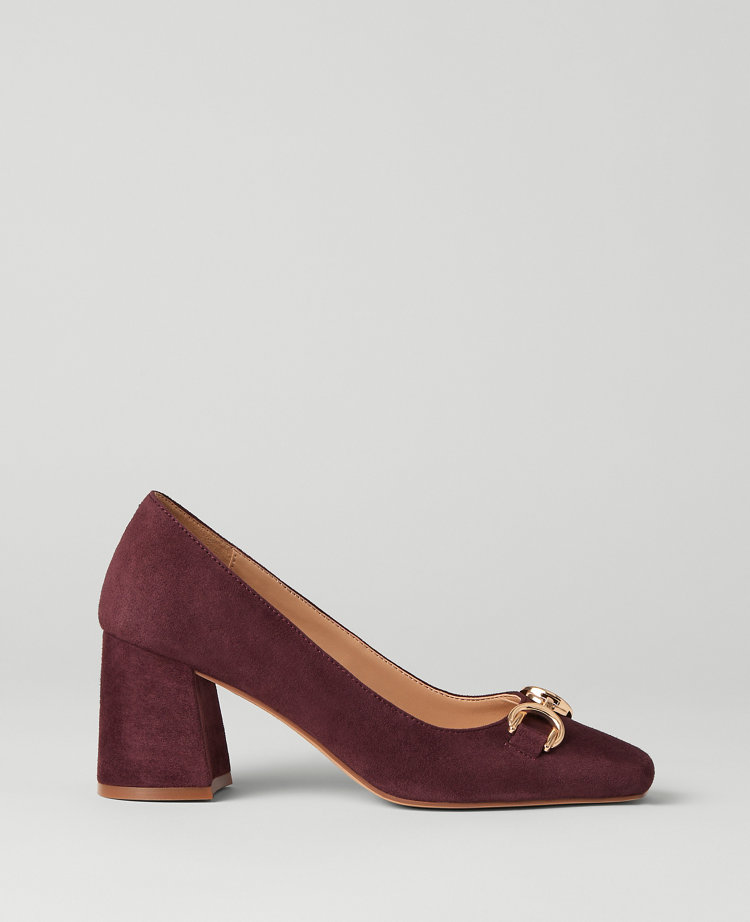 Chain Suede Block Heel Pumps