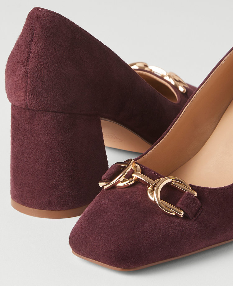 Chain Suede Block Heel Pumps