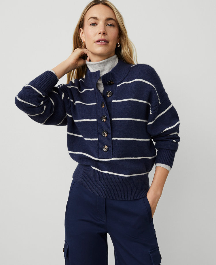 Petite Stripe Henley Sweater
