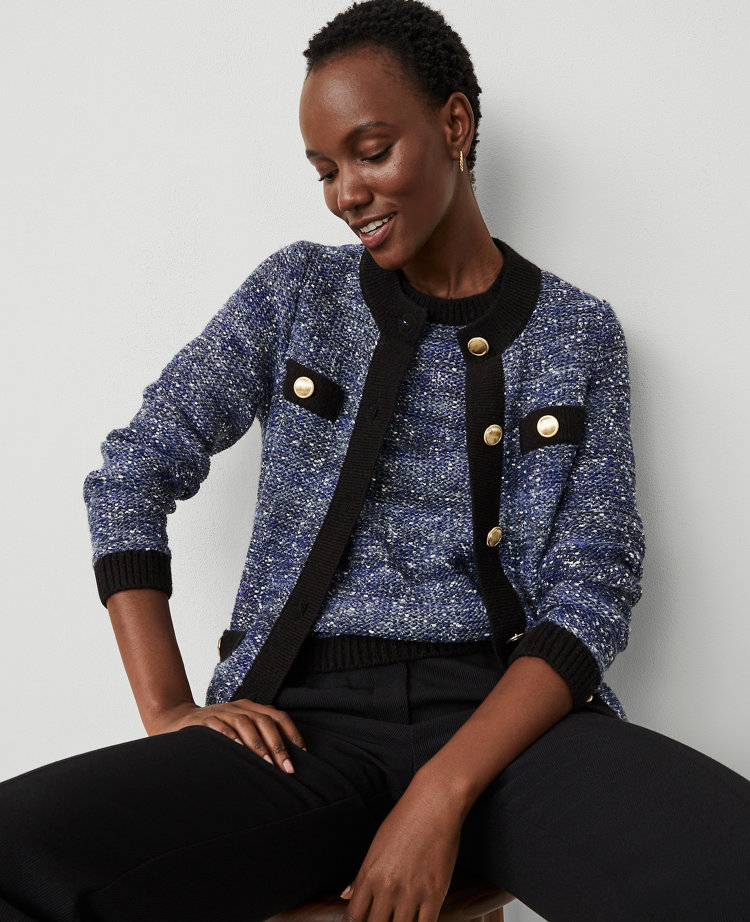 Petite Shimmer Tweed Sweater Jacket