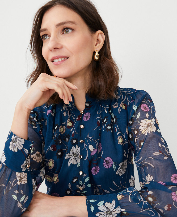 Floral Stand Collar Shirt