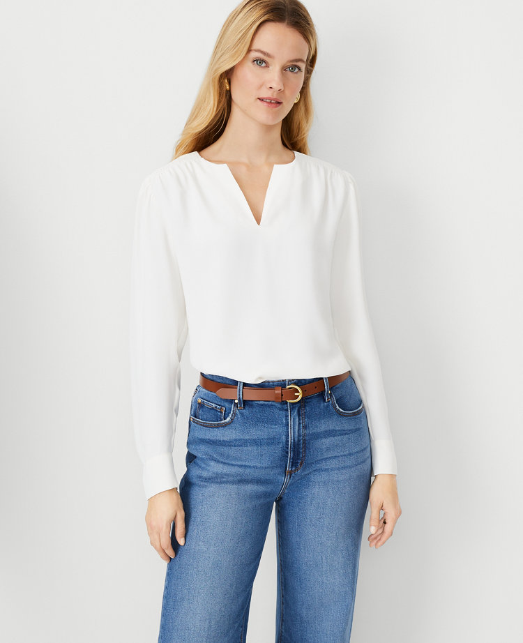 Split Neck Smocked Shoulder Top