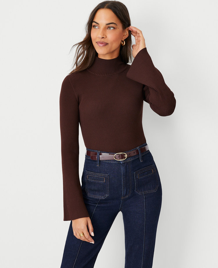 Flare Sleeve Mock Neck Sweater