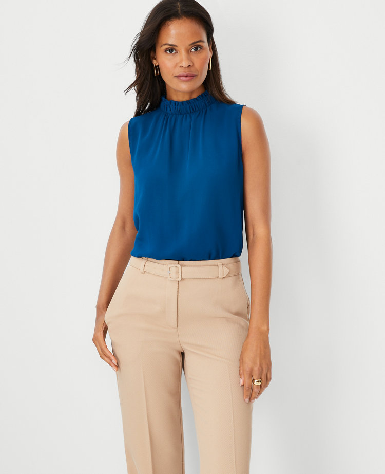 Chiffon Mixed Media Ruffle Mock Neck Top