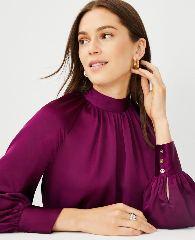 Mock Neck Shirred Front Popover