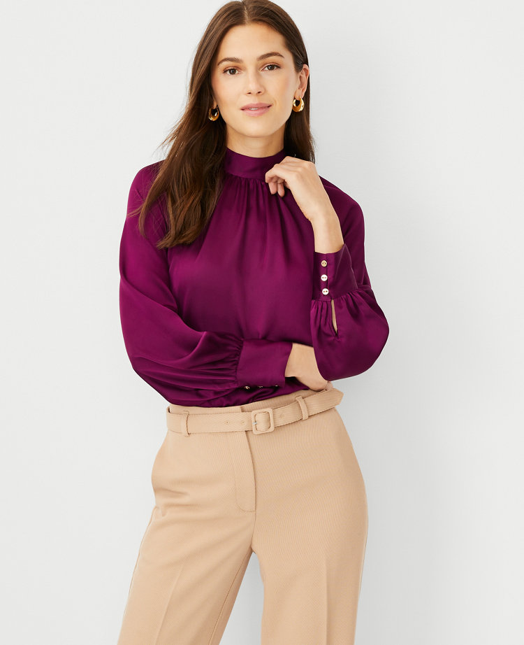Mock Neck Shirred Front Popover