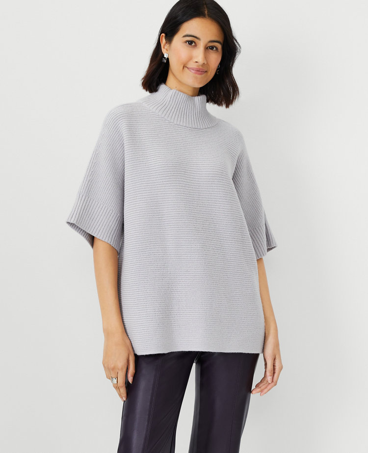 Ribbed Relaxed Mock Neck Sweater