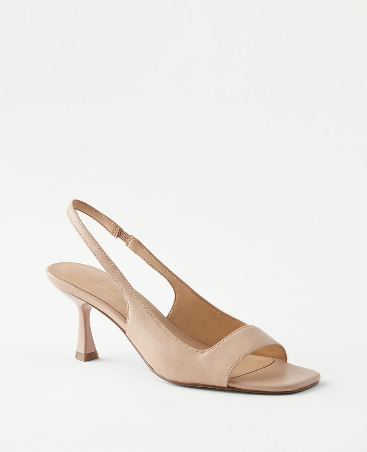 Leather Square Topline Slingback Sandals