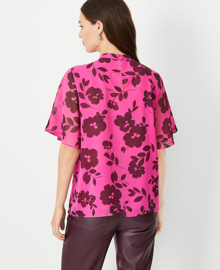 Floral Mock Neck Angel Sleeve Popover