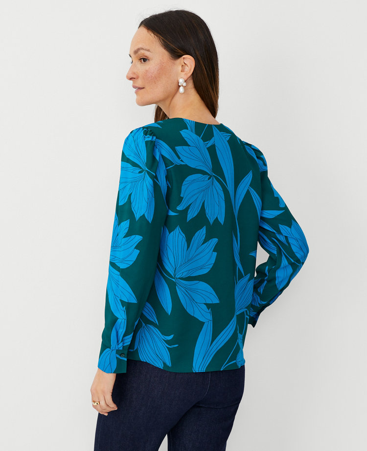 Floral Split Neck Smocked Shoulder Top