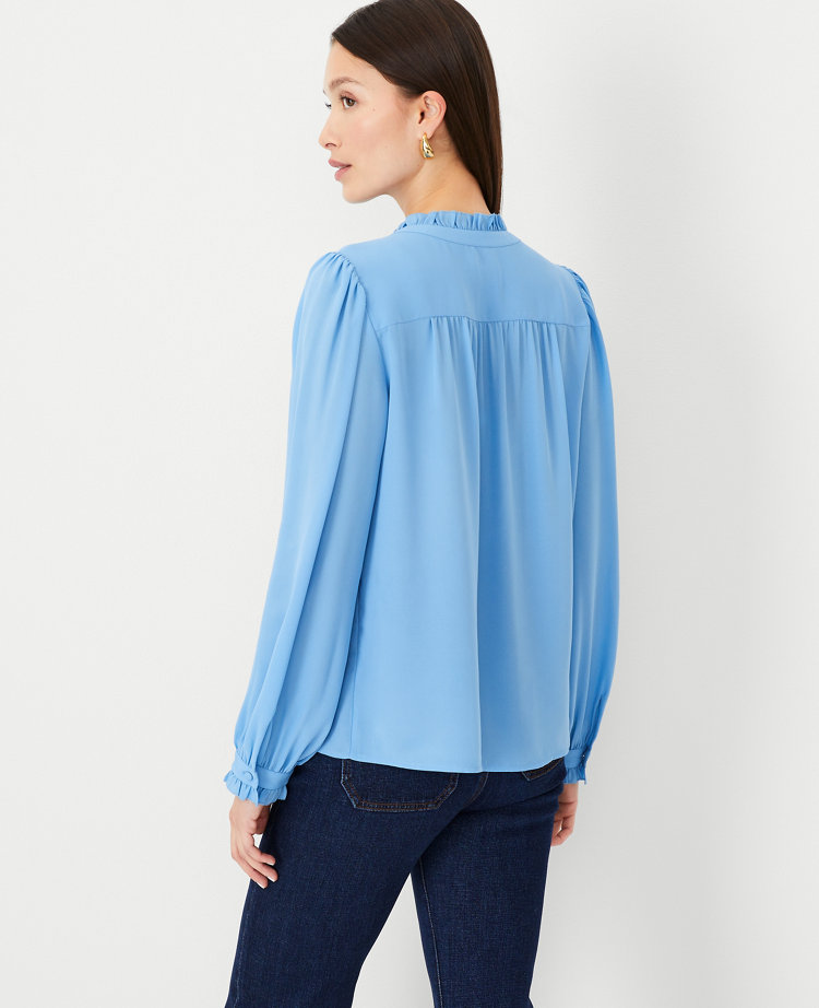 Lace Pintucked Ruffle Neck Shirt
