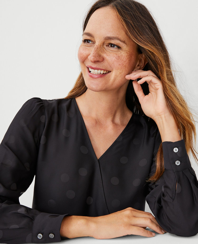 Dotted Wrap Popover Blouse