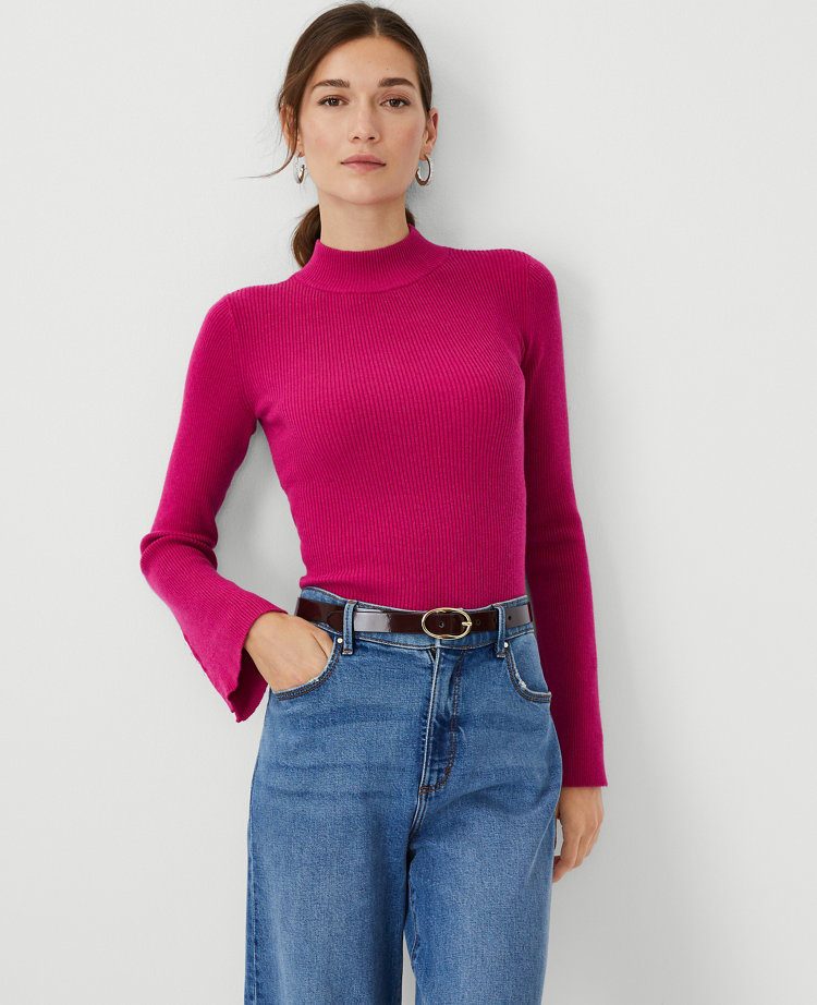 Pearlized Button Cuff Ribbed Sweater