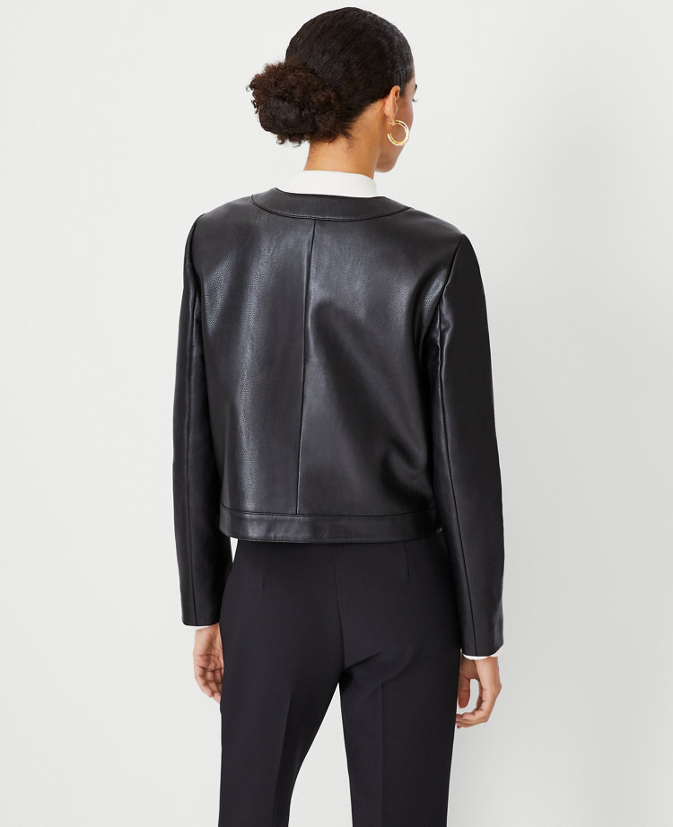 Chain Pebbled Faux Leather Cropped Jacket