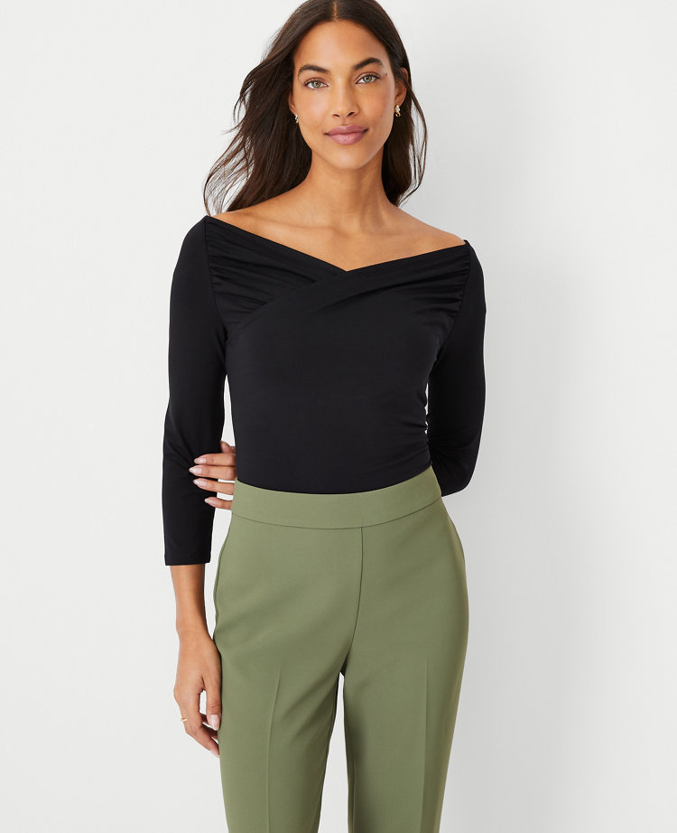 Shirred Knit Wrap Top