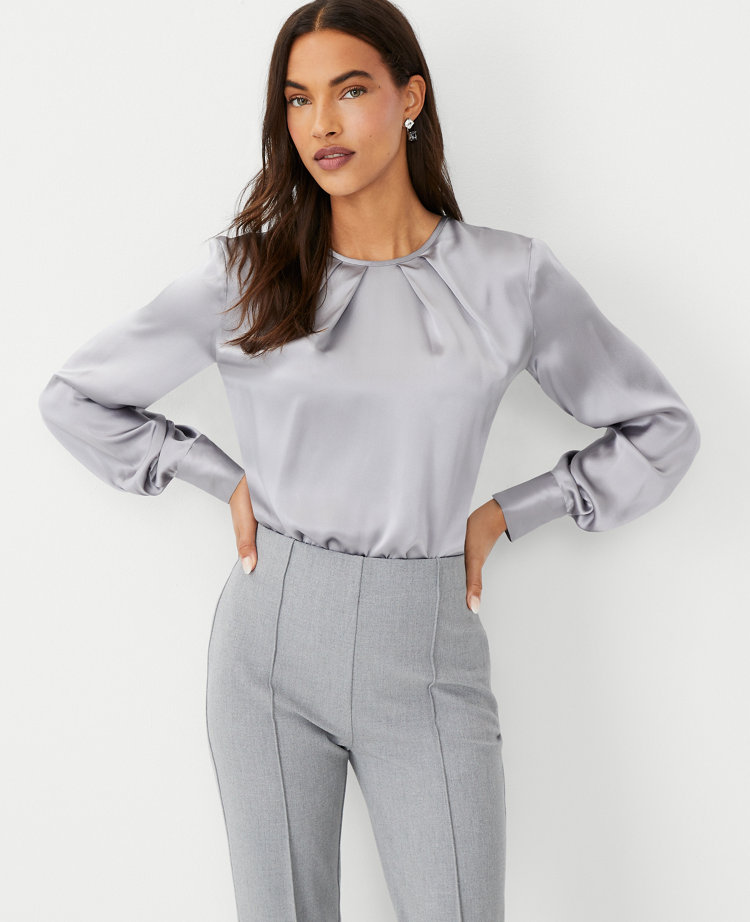 Studio Collection Pleat Neck Silk Blouse