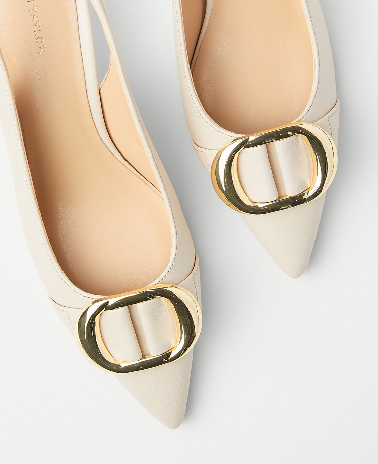 Leather Buckle Pointy Toe Slingback Pumps