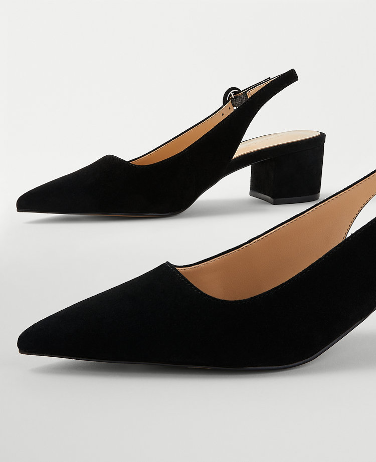 Suede Block Heel Slingback Pumps