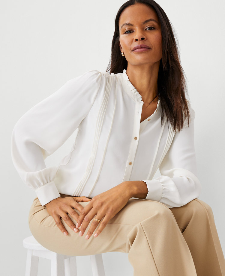 Petite Mixed Media Pintucked Top