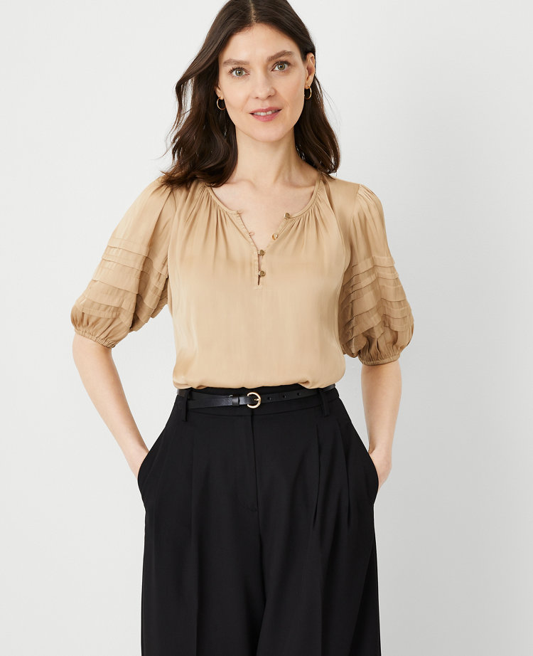 Pleated Puff Sleeve Blouse