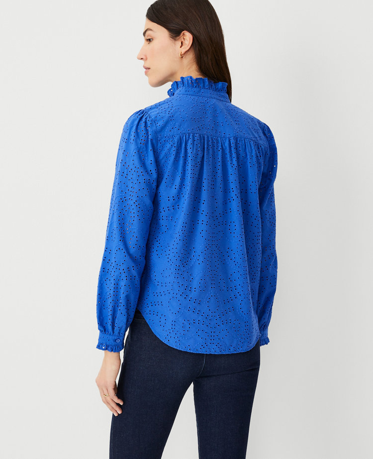 Eyelet Ruffle Button Top