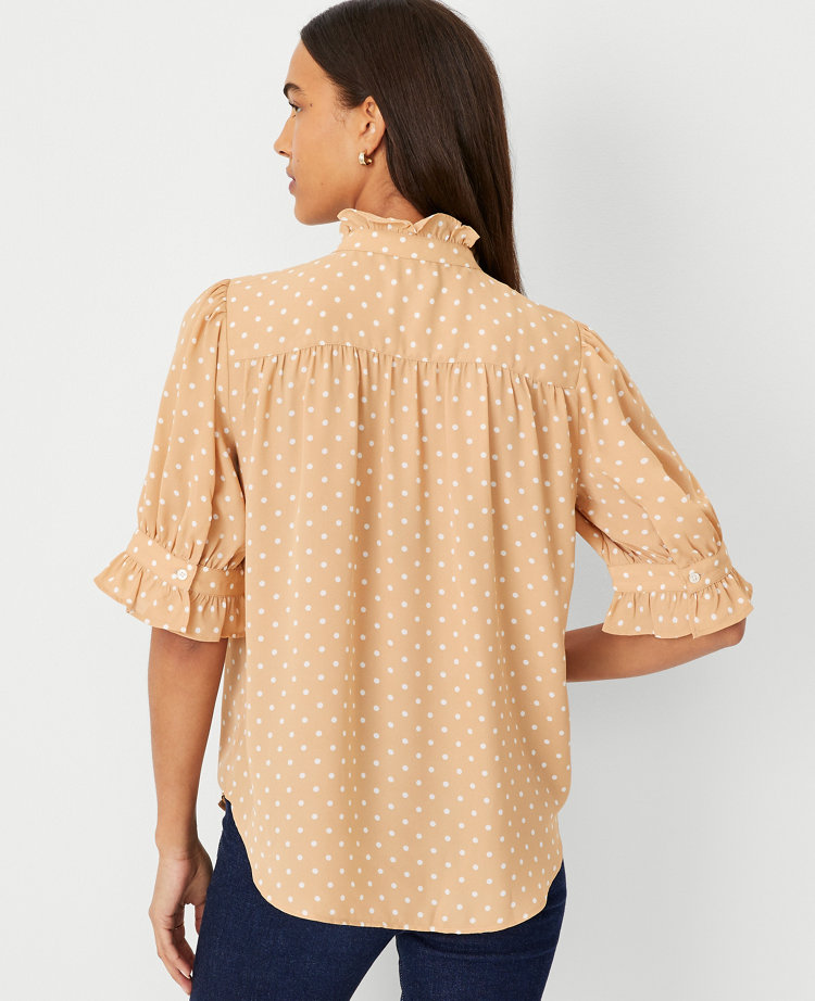 Dot Ruffle Button Top
